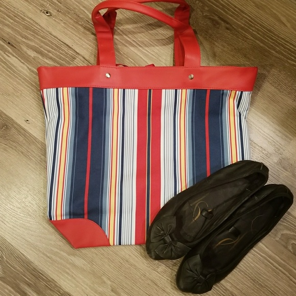 Bags | Red White Blue Yellow Striped Tote | Poshmark